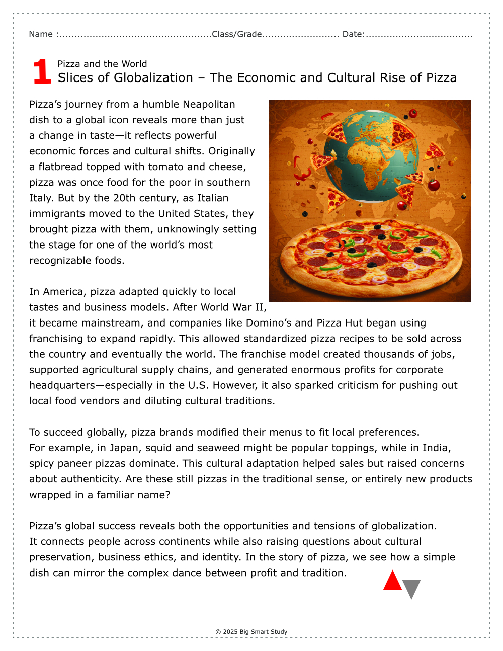 Global Pizza Perspectives – Grade 9 Reading Comprehension Worksheets on ...